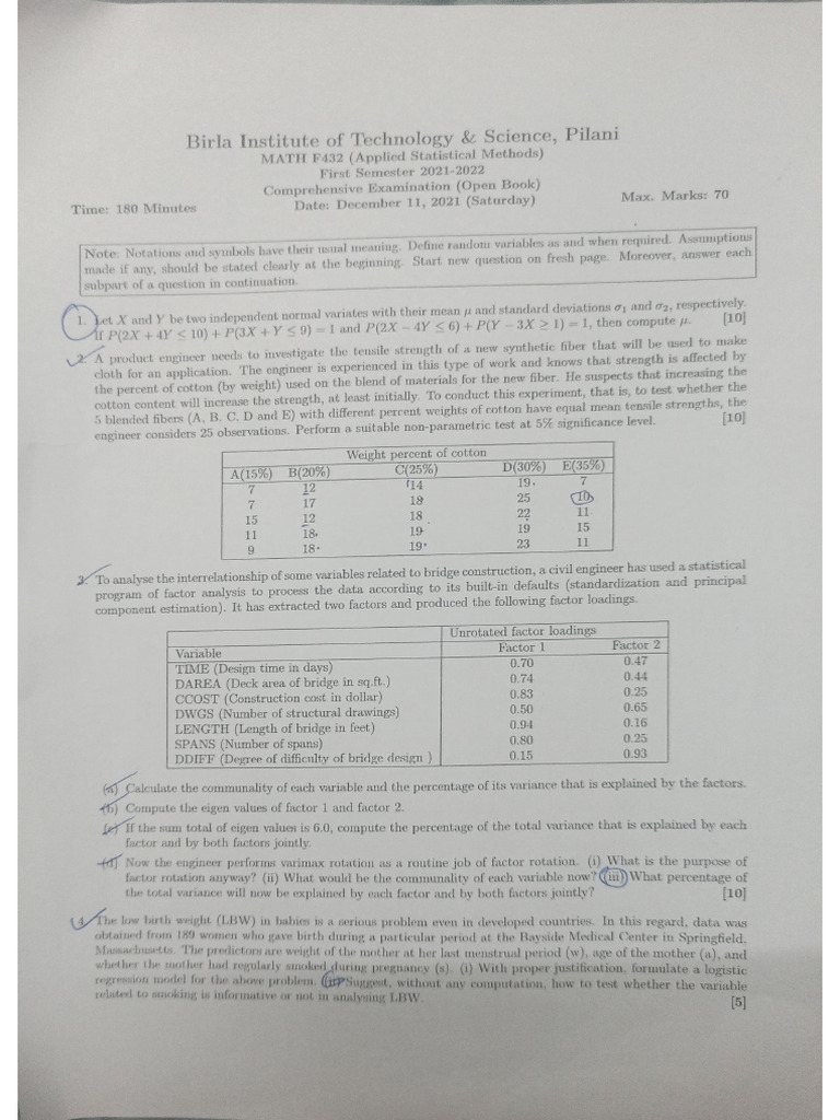 ASM Compre Paper (Sem-I) (2021-22) | PDF | Mathematics | Statistical Theory