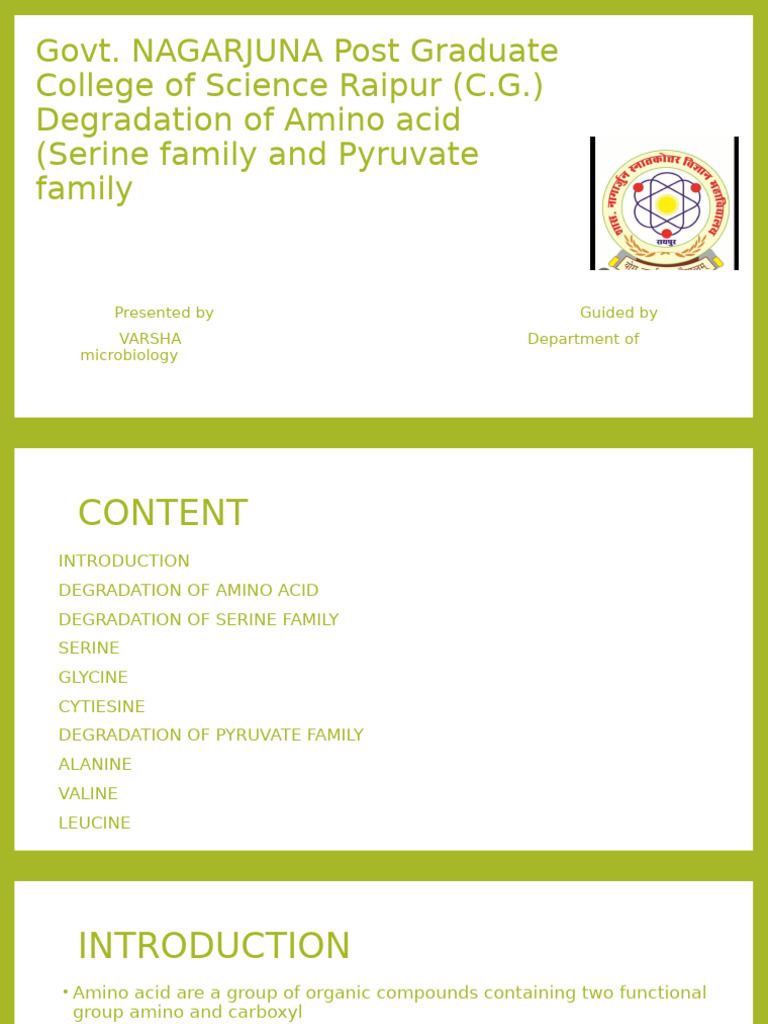 Degradation of Amino Acid (Serine Family and Pyruvate Family) | PDF