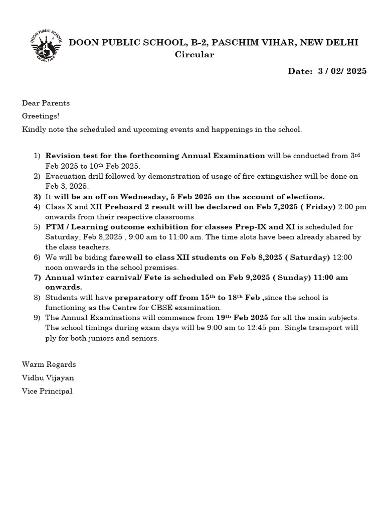 Circular For Parents - 3 Feb 2025 | PDF
