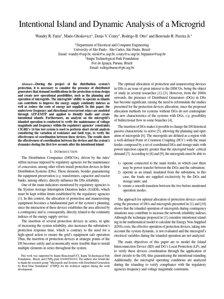Intentional Island and Dynamic Analysis of a Microgrid | PDF | Distributed Generation | Relay