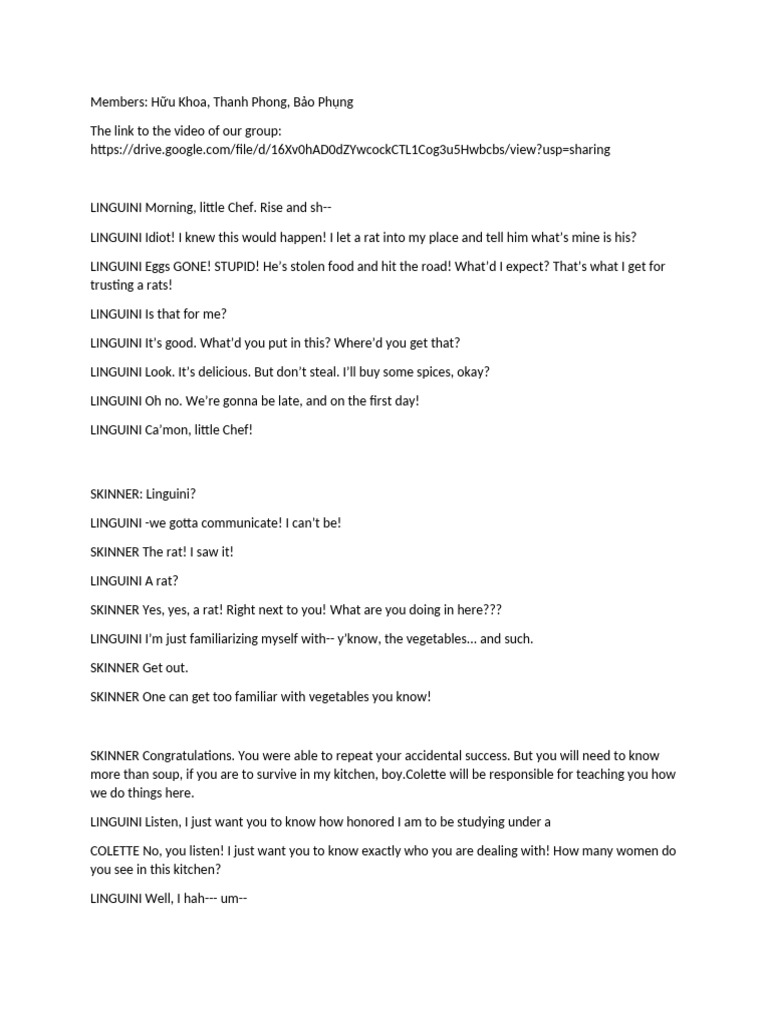 Ratatouille Script Excerpt | PDF | Food And Drink Preparation | Cuisine