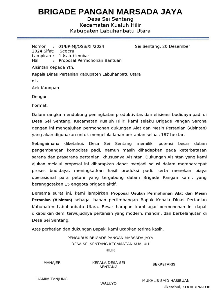 Proposal Alsintan Brigade Pangan 2024 | PDF