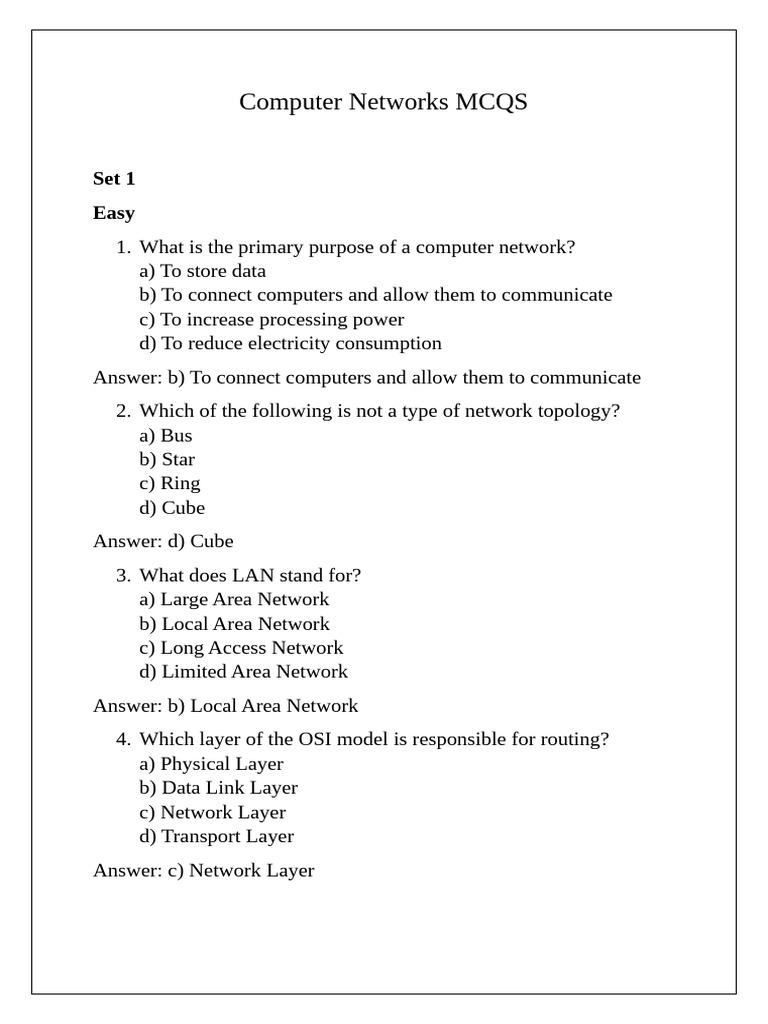 Computer Networks MCQS | PDF | Computer Network | Internet Protocols