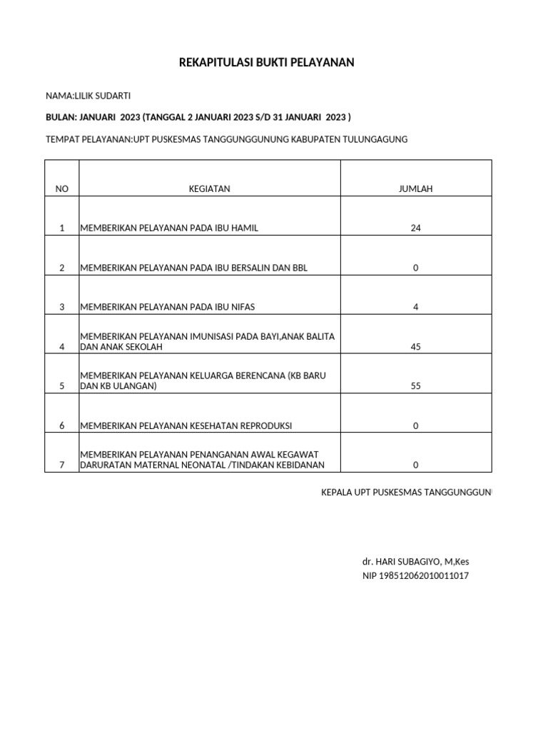 Bukti Pelayanan SKP Satu Sehat 2023 | PDF