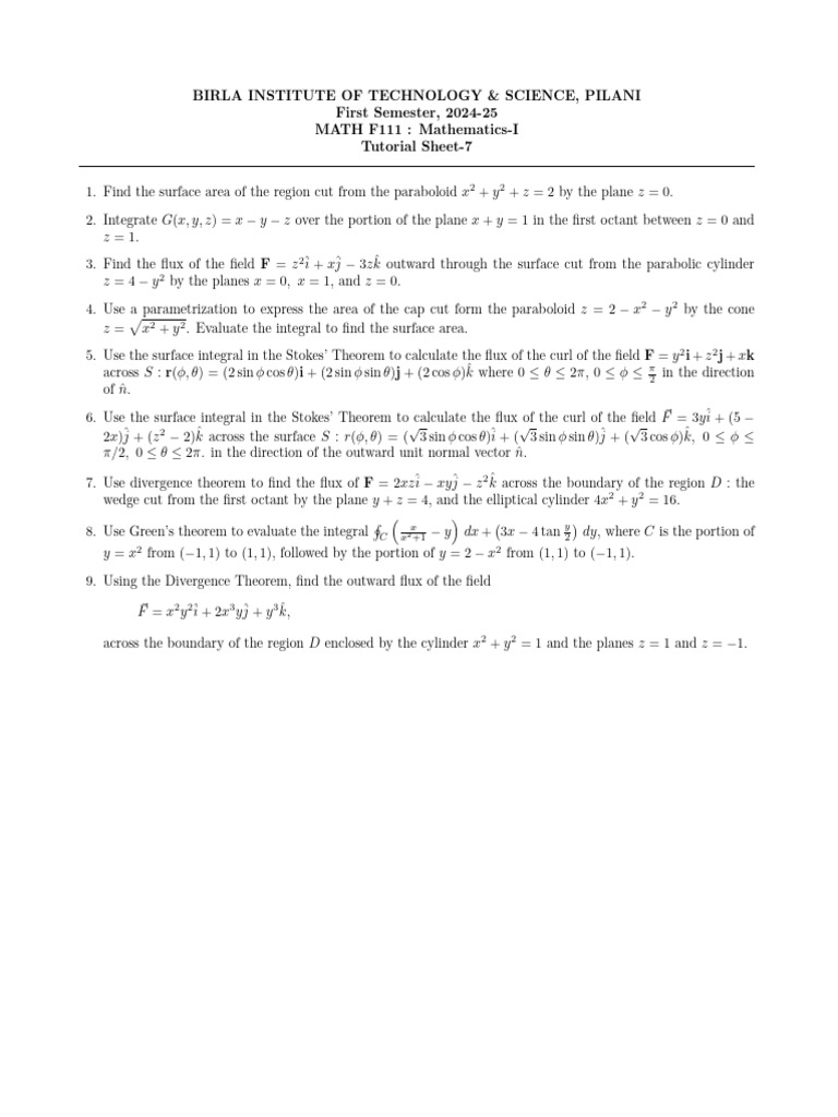 Tutorial Sheet 7 | PDF