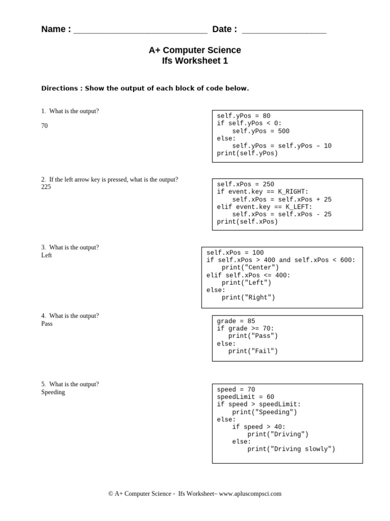 Ifs Worksheet1 Python Aplus | PDF | Computing
