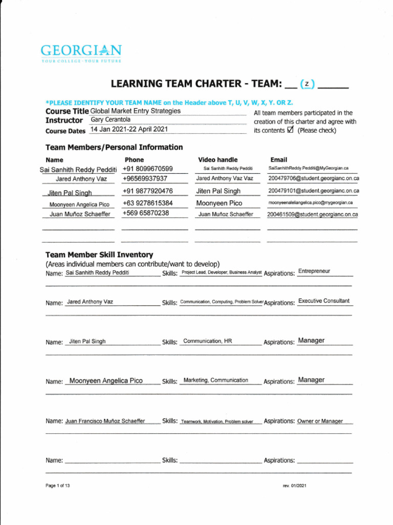 LEARNING TEAM CHARTER - TEAM Z V2 | PDF