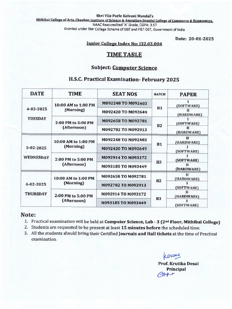 HSC Science Oral Practicle Time Table 2024 25final | PDF