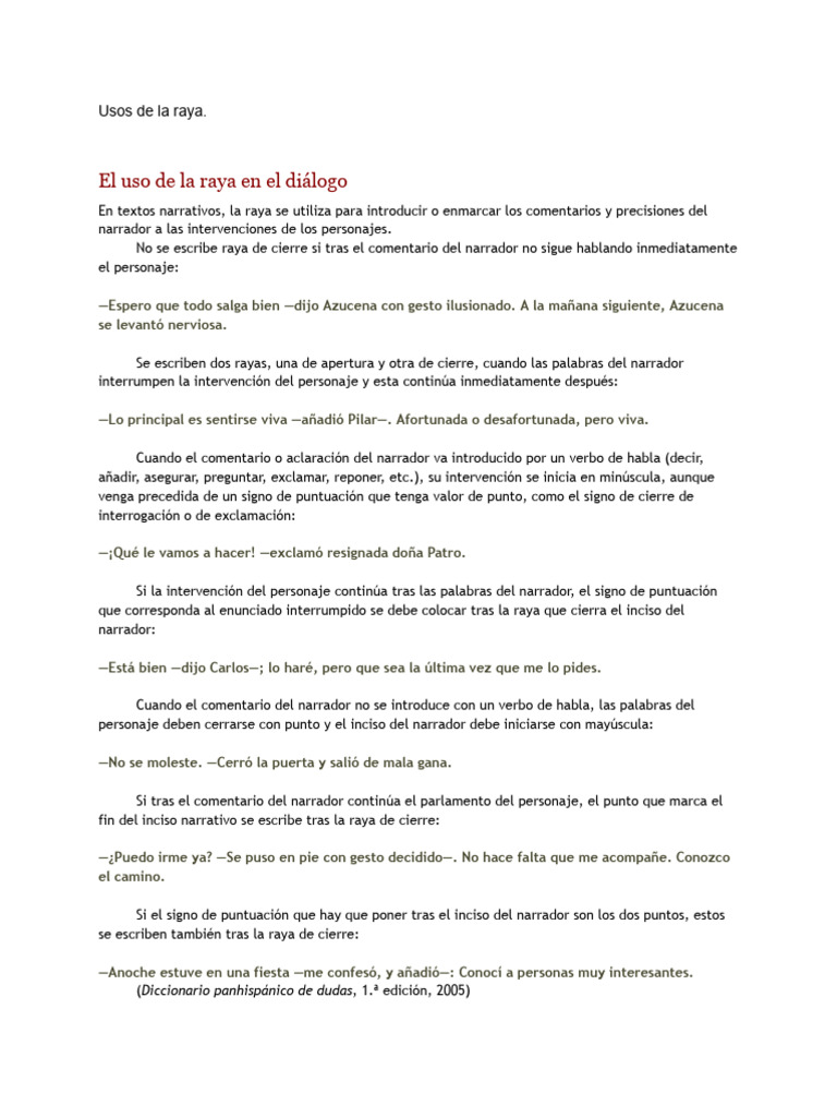 Usos de La Raya de Dialogo | PDF