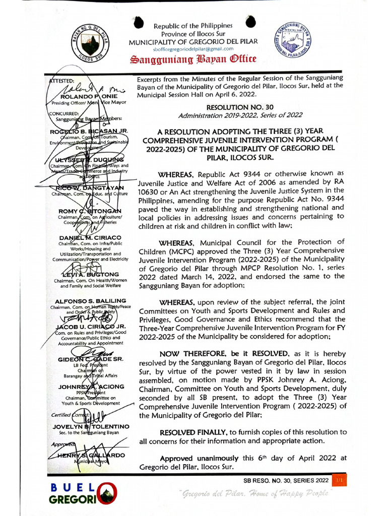 30 Adopting The Three Year Comprehensive Juvenile Intervention Program ...