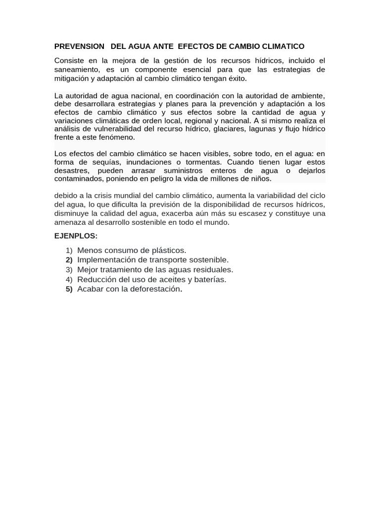 Prevension Del Agua Ante Efectos de Cambio Climatico | PDF