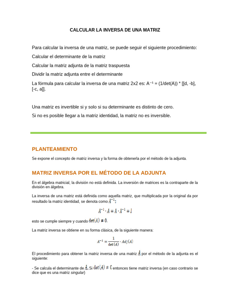 Cómo Calcular la Inversa de una Matriz | PDF