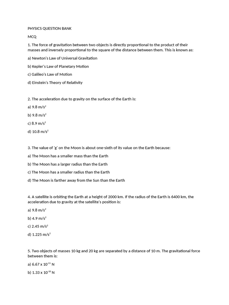 Gravitational Questions Bank | PDF | Gravity | Orbit