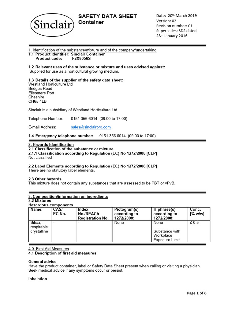 Sinclair-Container-F2X8056S-MSDS-Sheet-20-03-2019-1 | PDF | Firefighter ...