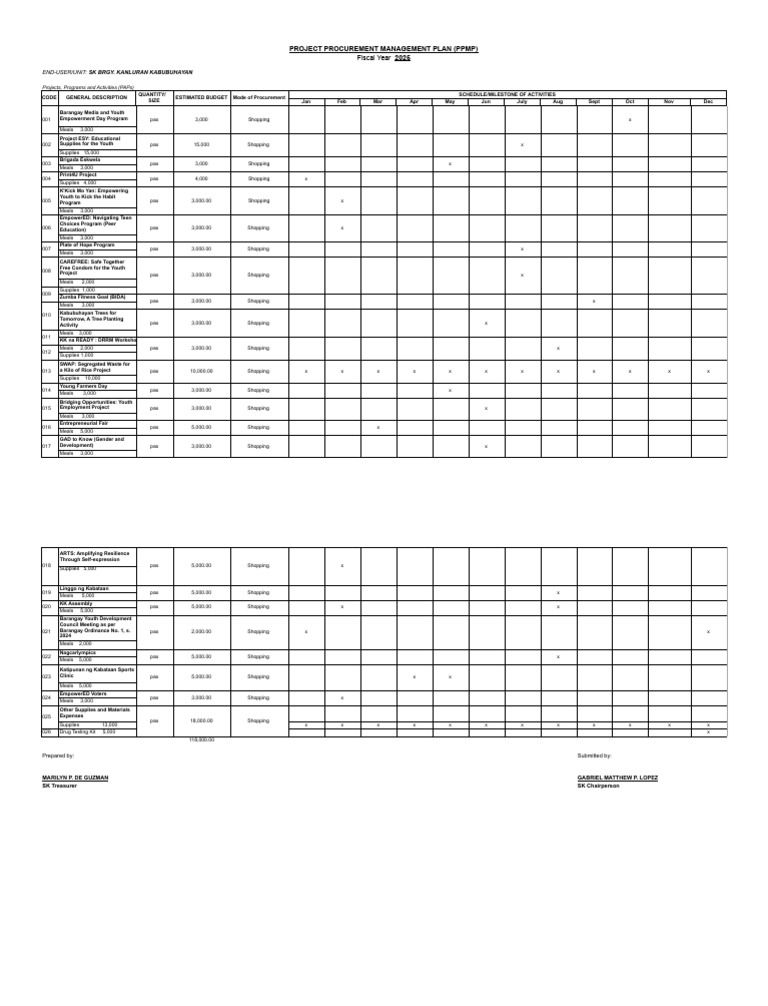 2025 SK Kanluran Kabububuhayan Procurement Plans - PPMP | PDF | Youth ...