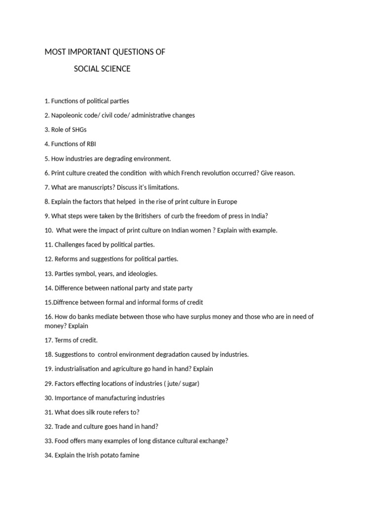 Key Questions in Social Science Topics | PDF