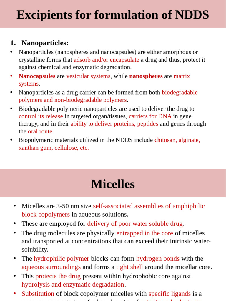 Excipients For Formulation of NDDS | PDF | Liposome | Chemistry