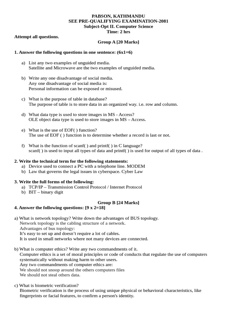 Solved Pre Qualifying Pabson Kathmandu 2081 | PDF | Databases | Cloud ...