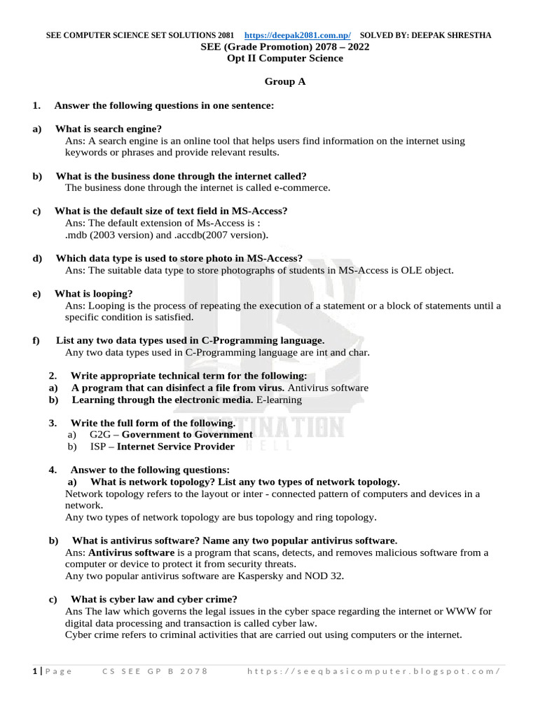 See Solutions Computer Science GP B See 2078 | PDF | Databases ...