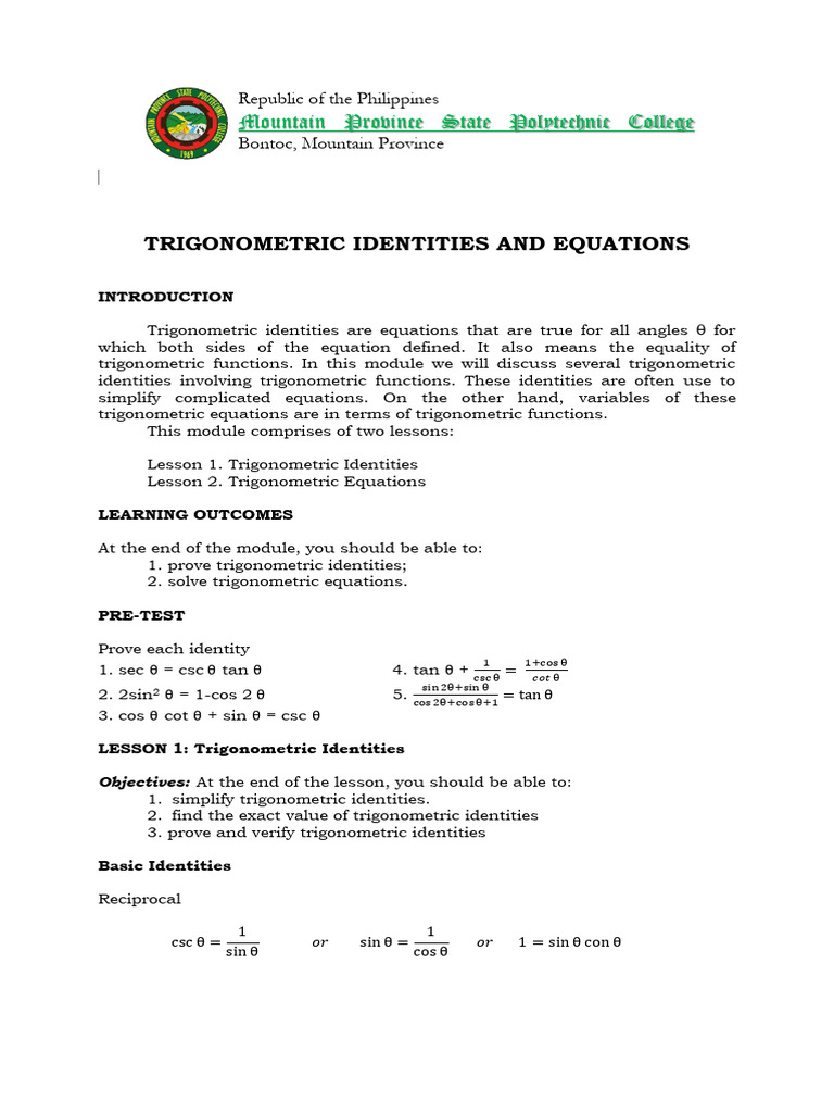 Trigonometric Identities and Equations | PDF | Trigonometric Functions ...
