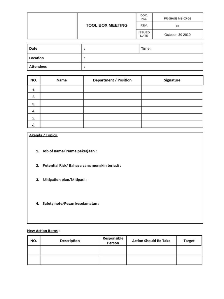 (MMS) FORM Toolbox Talks Meeting | PDF