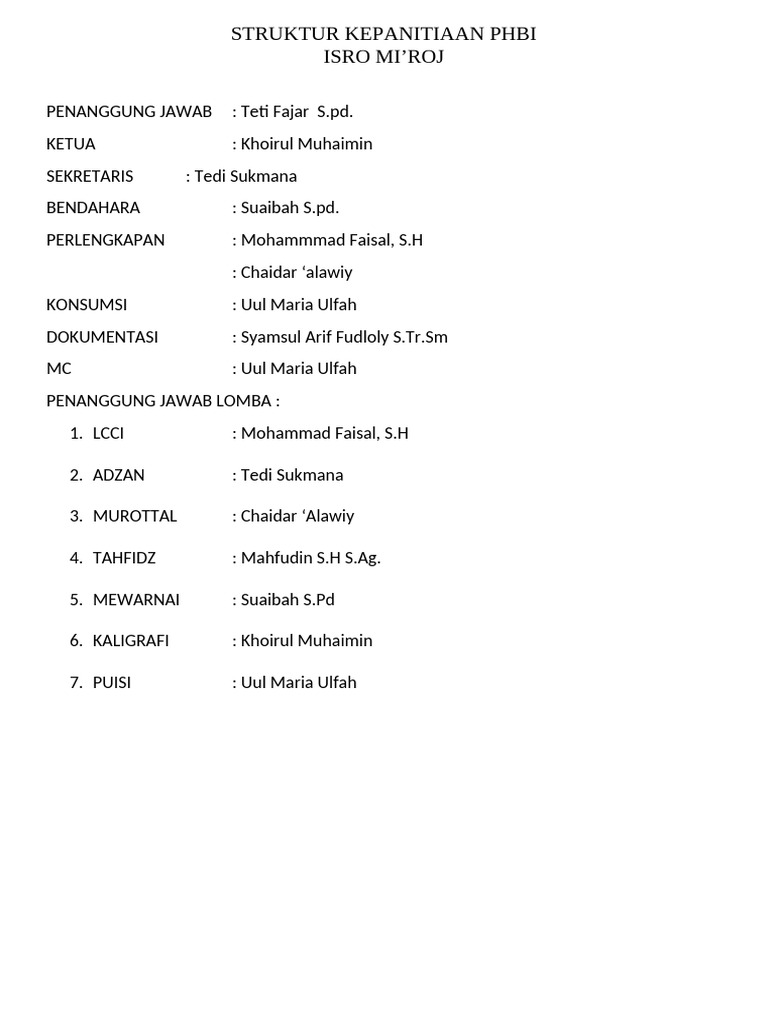 Struktur Kepanitiaan Phbi | PDF