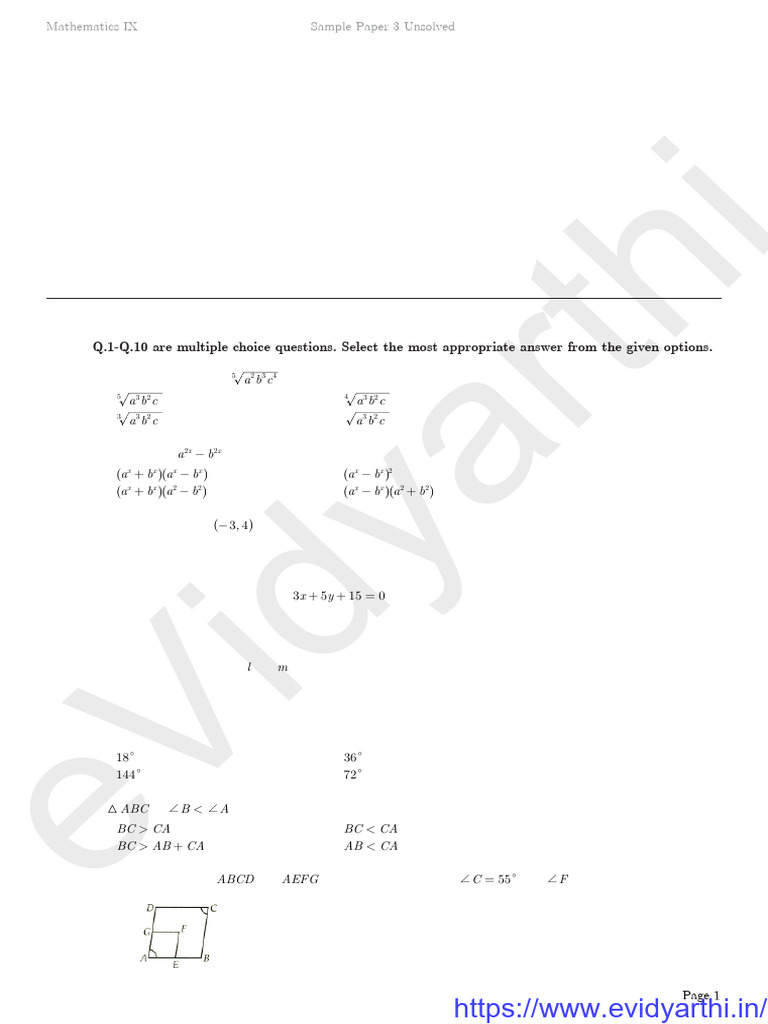 Ncert Sample Paper 2019 2020 Maths Class 9 03 | PDF | Area | Sphere