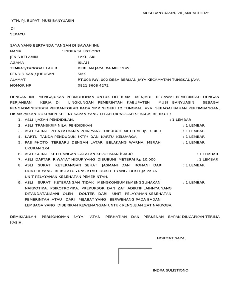 Contoh Format Surat Lamaran PPPK 2024 | PDF