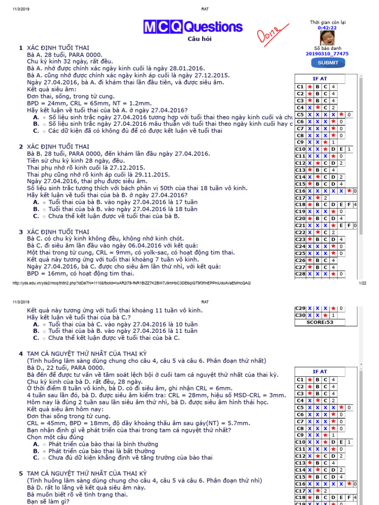 (D) Mini Test - Sản Khoa Y4 Case 1 | PDF