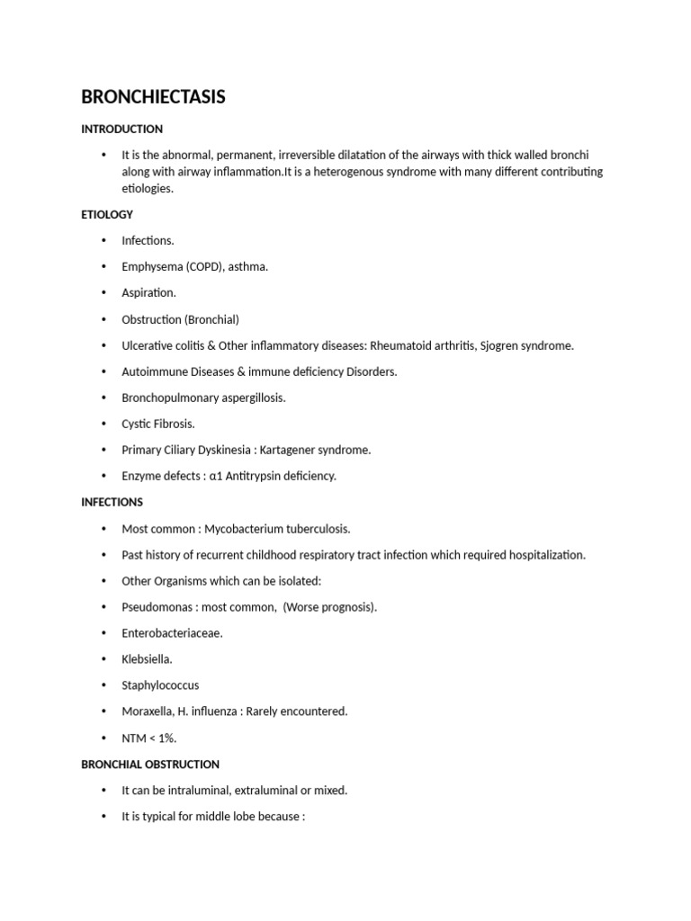 BRONCHIECTASIS Word Presentation | PDF | Respiratory Tract | Chronic Obstructive Pulmonary Disease