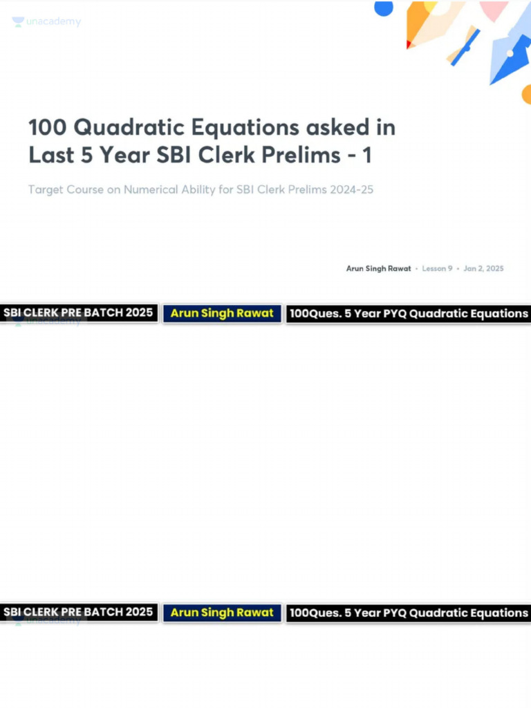 100_Quadratic_Equations_asked_in_Last_5_Year_SBI_Clerk_Prelims__1_no_anno | PDF