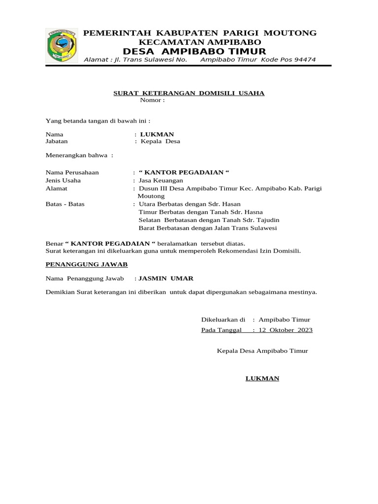 Surat Ket Domisili Penggadaian | PDF