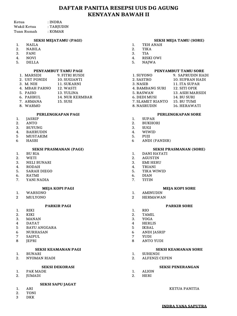 Susunan Panitia Okta Viani Dan Ilham Apriansyah | PDF