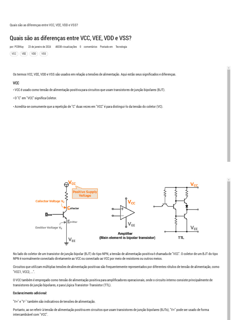 Quais são as diferenças entre VCC, VEE, VDD e VSS_ - Tecnologia ...