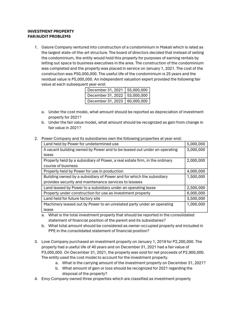 Guided Exercises AP Investment Property | PDF | Fair Value | Investing