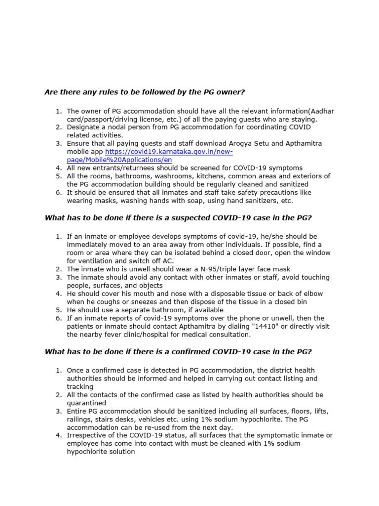 Guidelines For Paying Guest Accommodations | PDF | Pandemic