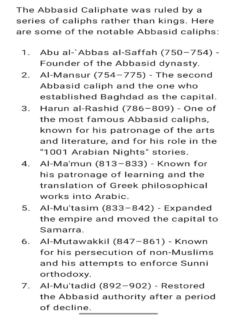 Abbasid Caliphate of Kind List | PDF