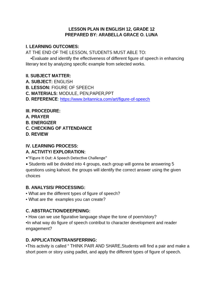 LESSON PLAN IN EDU 542 | PDF