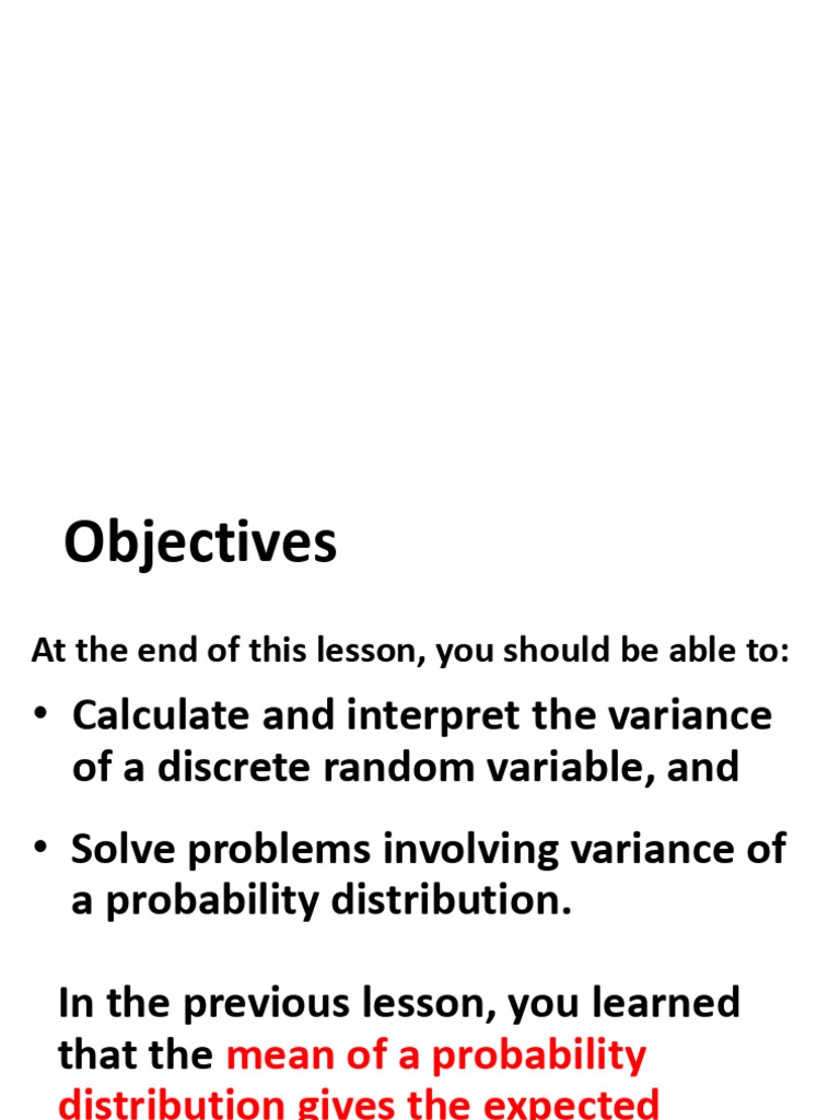 LESSON 5 Variance of Discrete Random Variable | PDF