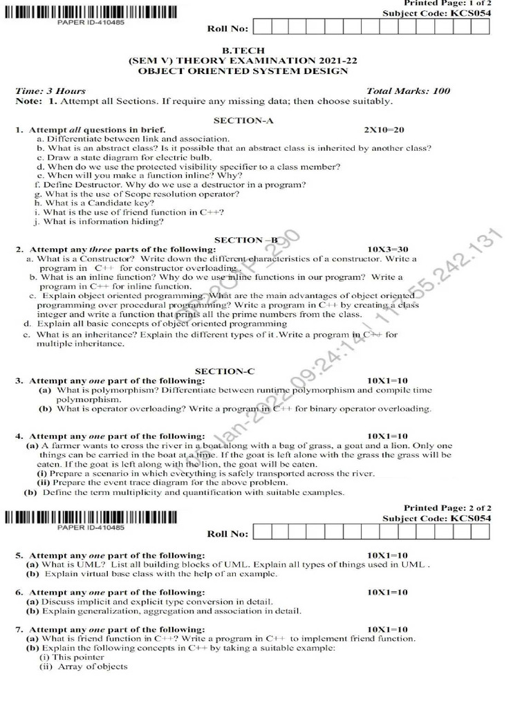 OOSD(2021 22) University Question Paper | PDF