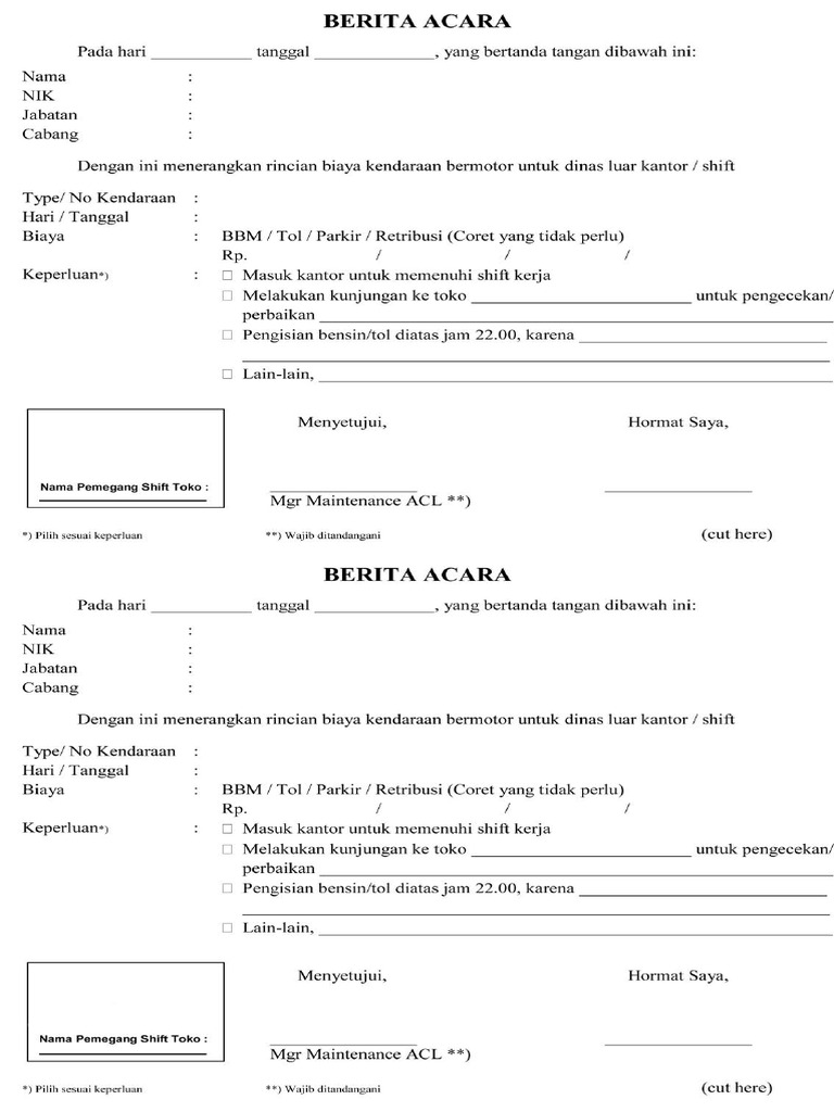 Form Ba Bensin Hari Libur | PDF
