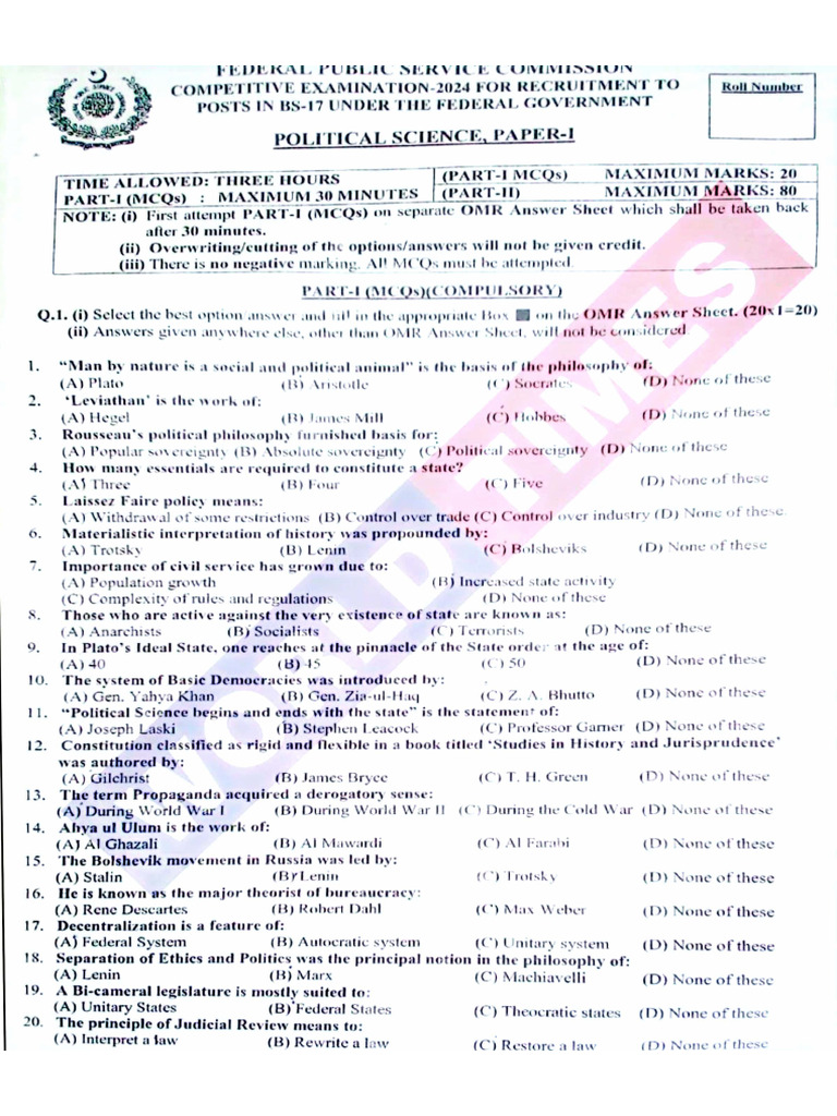 CSS Pol Science Past Papers | PDF