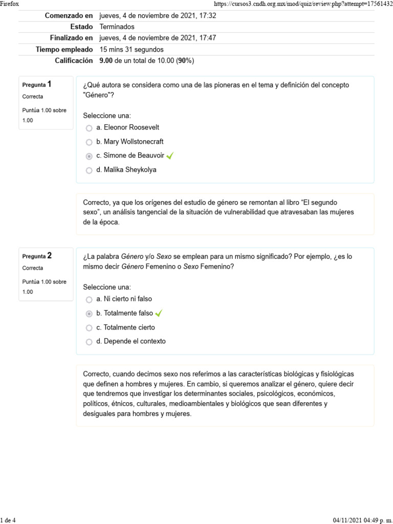 Examen Módulo 2 DERECHOS HUMANOS Y GENERO | PDF | Feminismo | Estudios de género