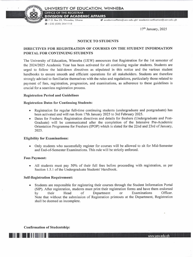Notice To Students | PDF