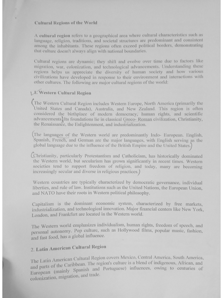 Geography 3.1 Culture Region of The World | PDF