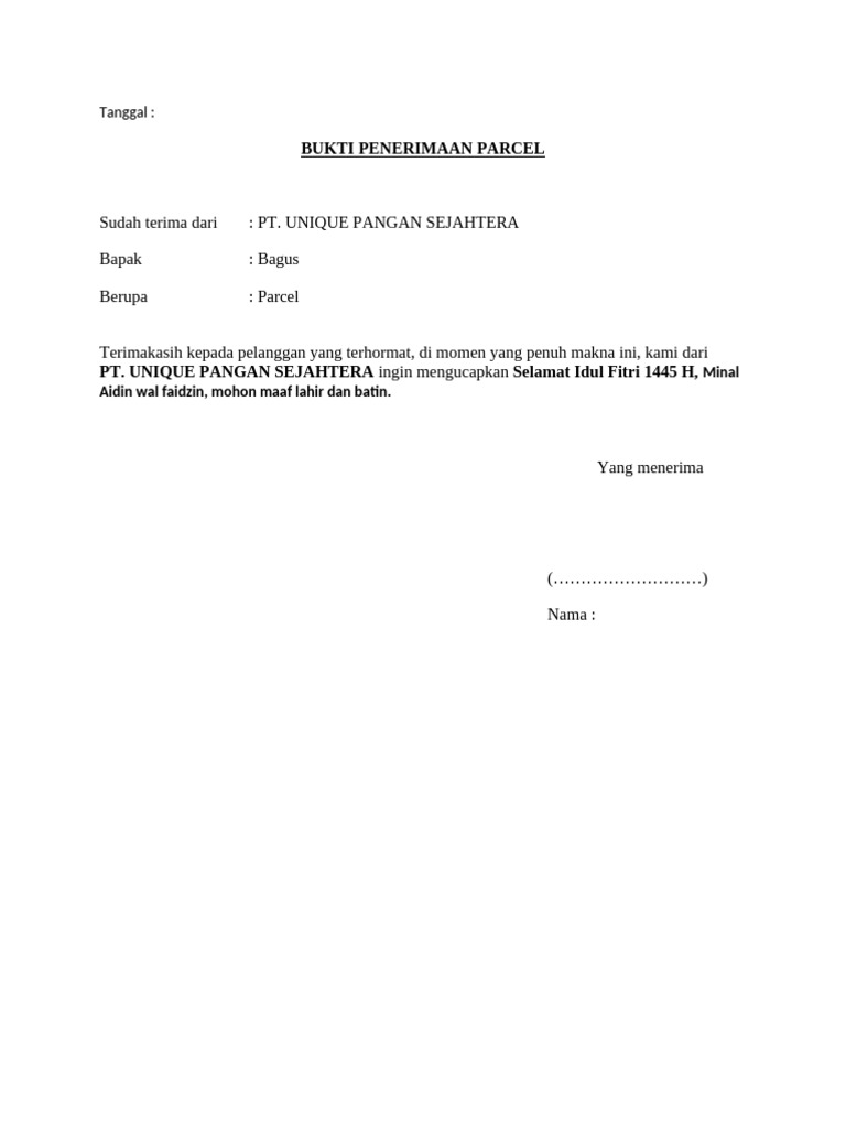 Surat Tanda Terima Parcel Ups | PDF