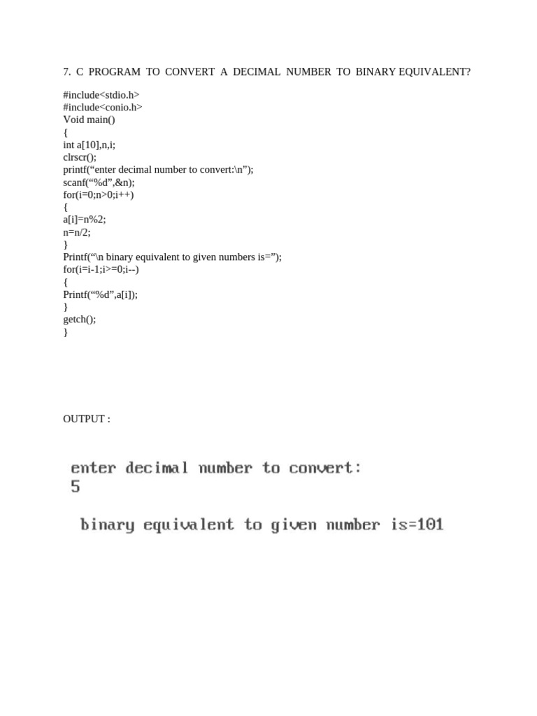 C Program: Decimal to Binary Conversion | PDF