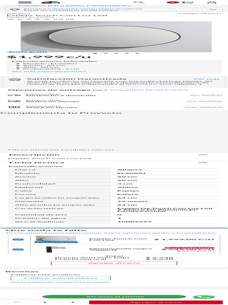 Espejo Touch LED Circular Allapsa 60cm | PDF