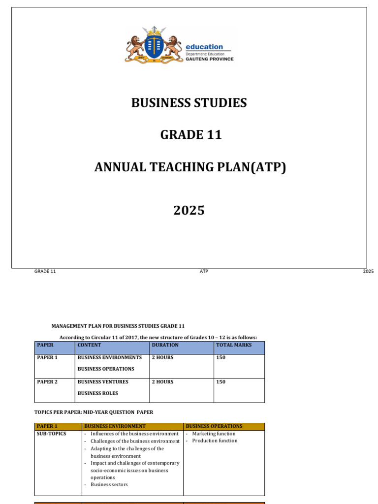 2025 BSTD GRADE 11 ATP | PDF | Marketing | Business