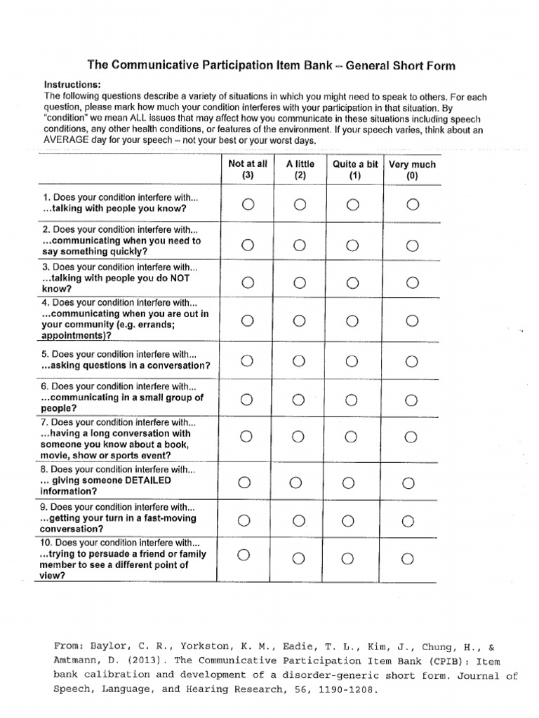 Communication Participation Item Bank | PDF